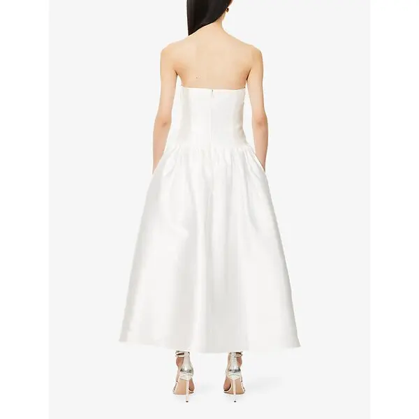 SELF-PORTRAIT Peaked-neck Strapless Taffeta Midi Dress