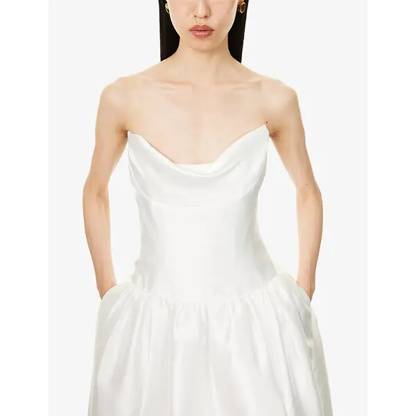 SELF-PORTRAIT Peaked-neck Strapless Taffeta Midi Dress