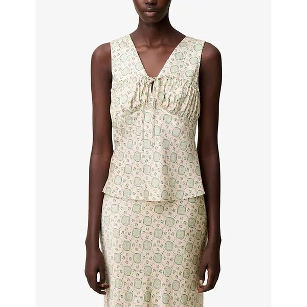 Claudie Pierlot Floral-print V-neck Satin Top