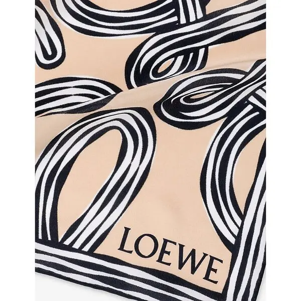 Loewe Printed Square Silk Scarf - Beige/black