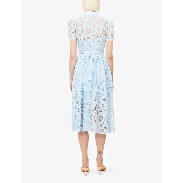 SELF-PORTRAIT Embroidered Belted Woven Midi Dress