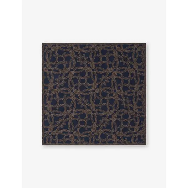 Loewe Printed Square Silk Scarf - Navy/brown