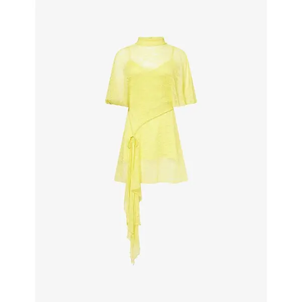 David Koma Dipped-hem Lace Mini Dress - Yellow