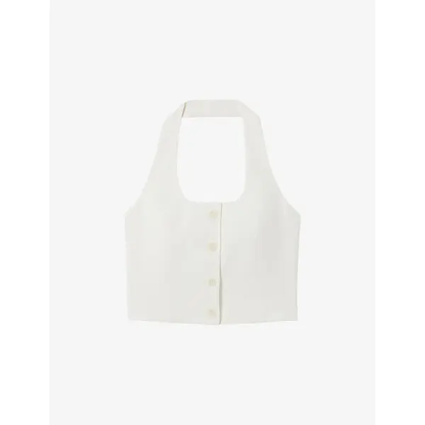 Claudie Pierlot Halterneck Cropped Lyocell-blend Waistcoat - Ecru