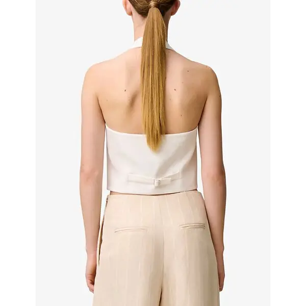 Claudie Pierlot Halterneck Cropped Waistcoat - Ecru