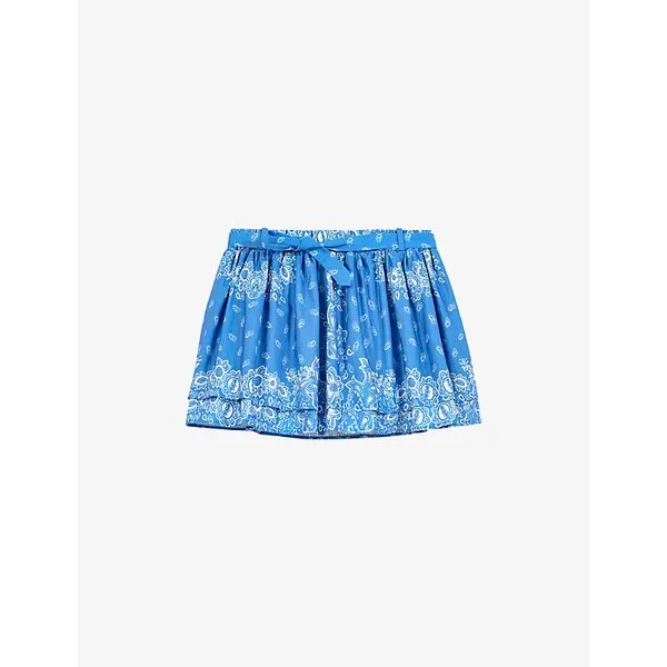 Maje Bandana-print Ruffled Cotton Mini Skirt - Sky Blue Bandana Print