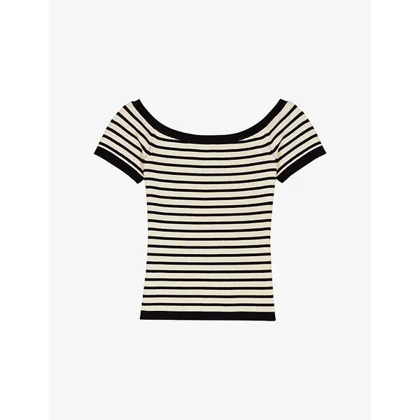 Maje Striped Boat-neck Knitted Top - Navy / Ecru