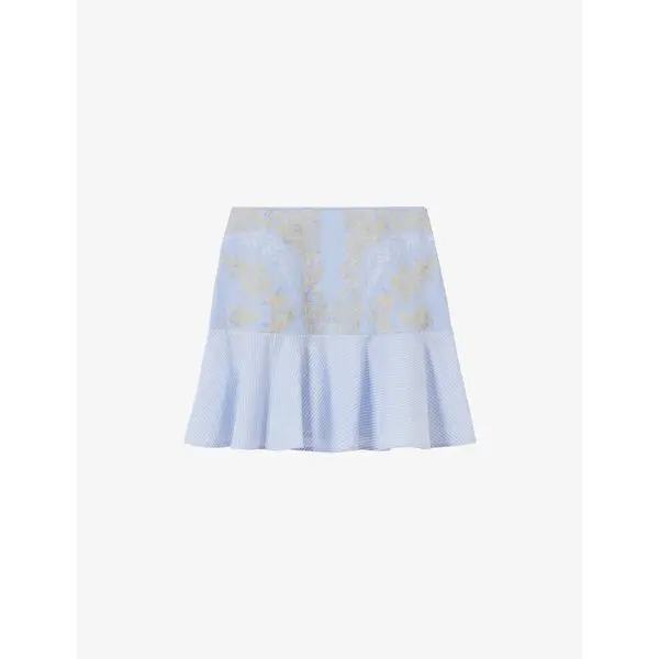 Claudie Pierlot Cotton Mini Skirt With Embroidery And Ruffle Detail