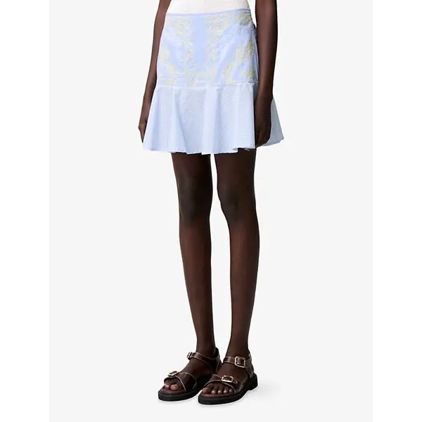 Claudie Pierlot Cotton Mini Skirt With Embroidery And Ruffle Detail