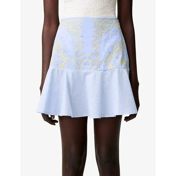 Claudie Pierlot Cotton Mini Skirt With Embroidery And Ruffle Detail