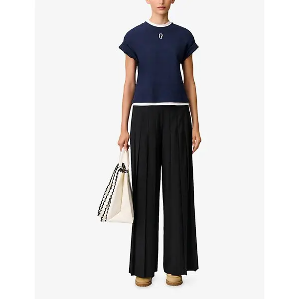 Claudie Pierlot Pleated Wide-leg Woven Trousers