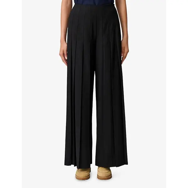 Claudie Pierlot Pleated Wide-leg Woven Trousers