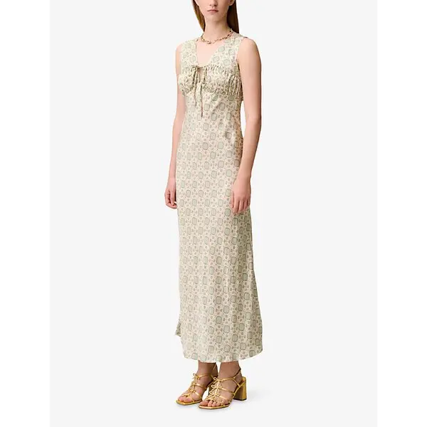 Claudie Pierlot Tie-neck Patterned Satin Midi Dress