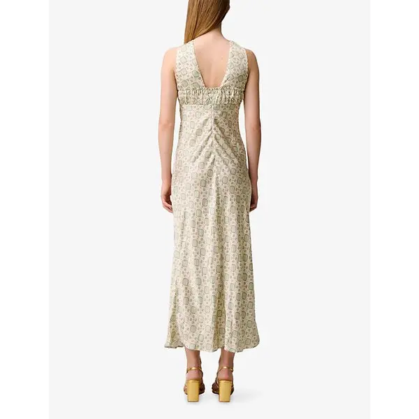 Claudie Pierlot Tie-neck Patterned Satin Midi Dress