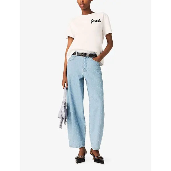 Maje Paris-embroidered Cotton-jersey T-shirt