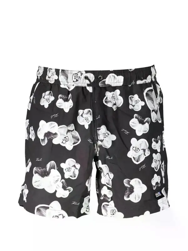 Karl Lagerfeld Floral-print Swim Shorts - Black