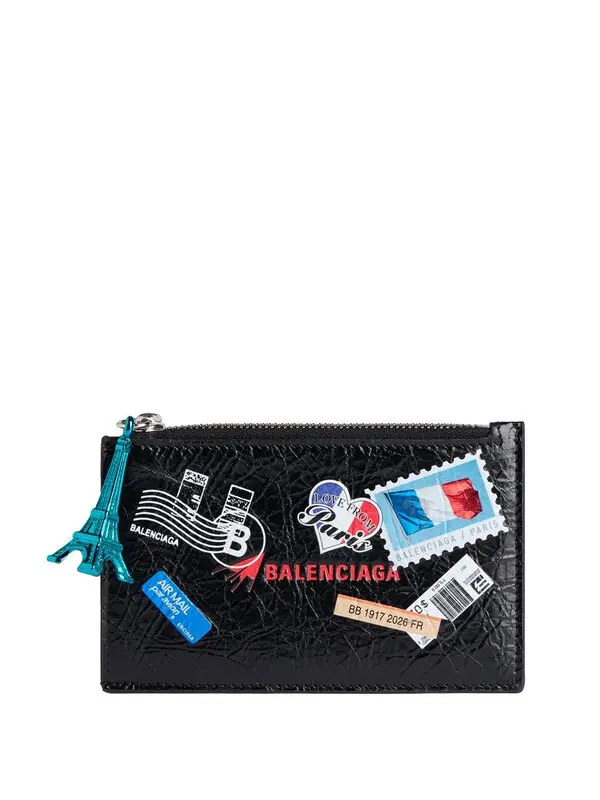 Balenciaga Men`s Cash Large Long Coin And Card Holder In /multico - Black