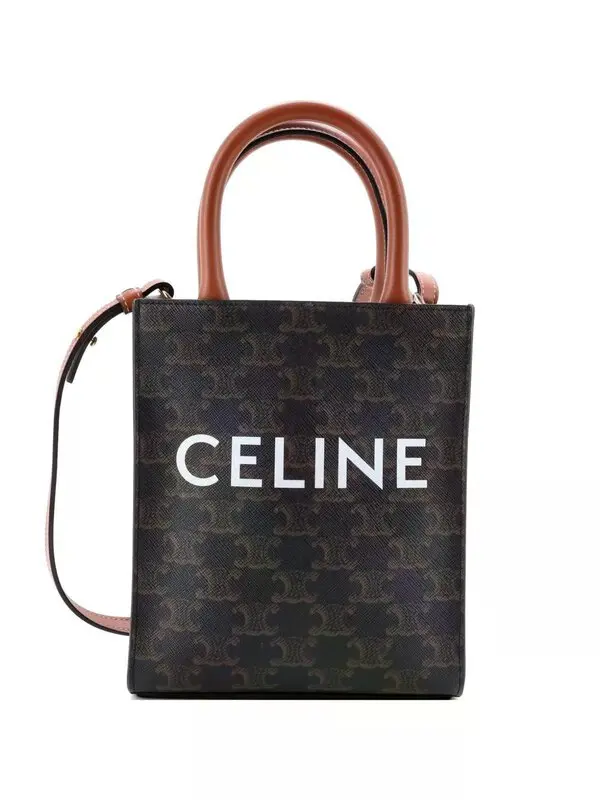 Celine Vertical Cabas Tote Triomphe Coated Canvas Mini Satchel - Brown