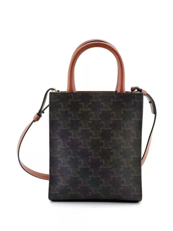 Celine Vertical Cabas Tote Triomphe Coated Canvas Mini Satchel - Brown