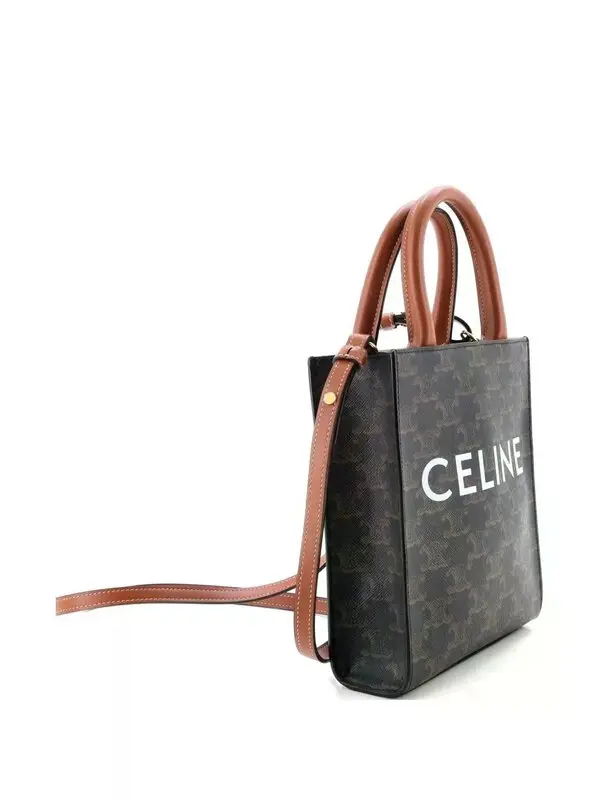 Celine Vertical Cabas Tote Triomphe Coated Canvas Mini Satchel - Brown