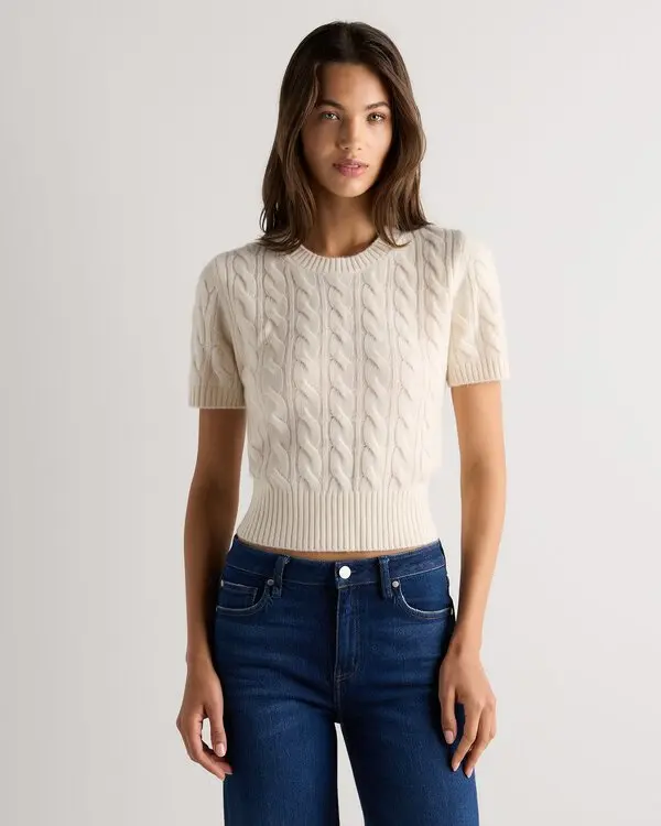 Quince Mongolian Cashmere Cable T-shirt - Ivory