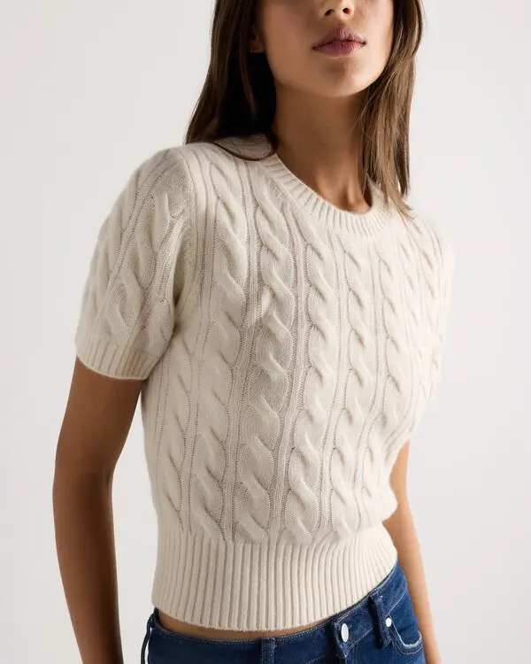 Quince Mongolian Cashmere Cable T-shirt - Ivory