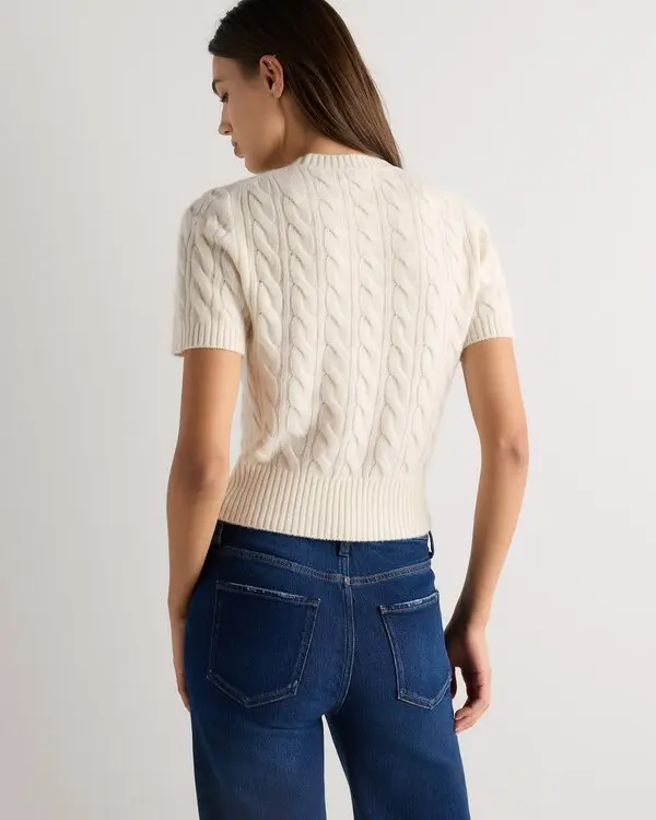 Quince Mongolian Cashmere Cable T-shirt - Ivory