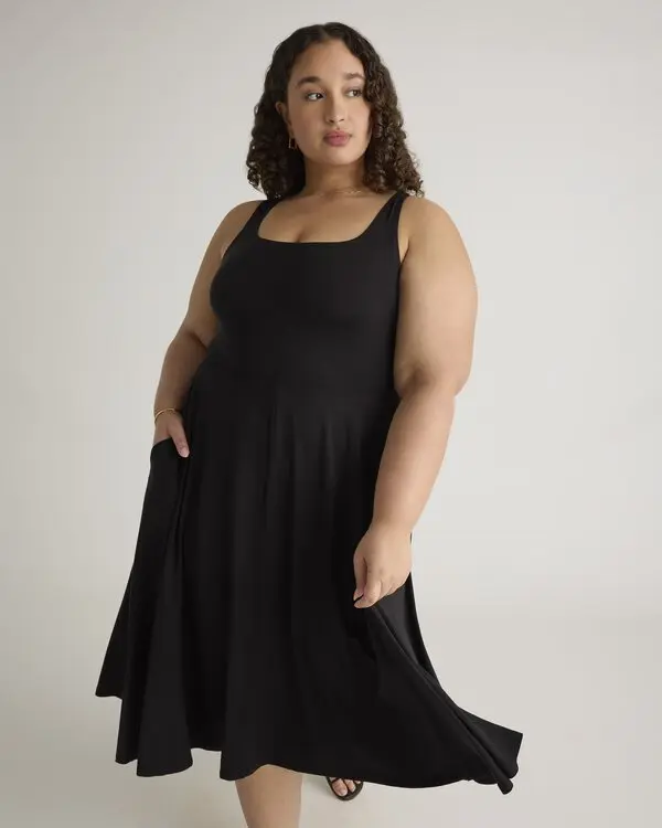 Quince Tencel Jersey Fit & Flare Dress - Black