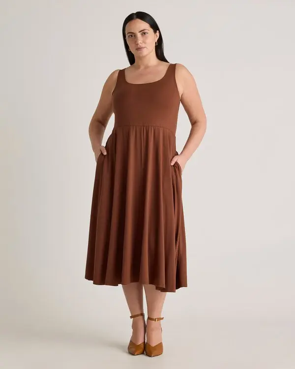 Quince Tencel Jersey Fit & Flare Dress - Brown