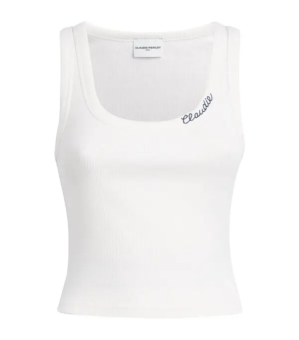 Claudie Pierlot Logo Ribbed Tank Top - White