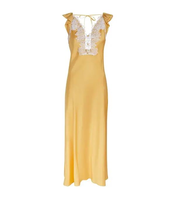 Claudie Pierlot Satin Maxi Dress With Lace Appliqu - Yellow