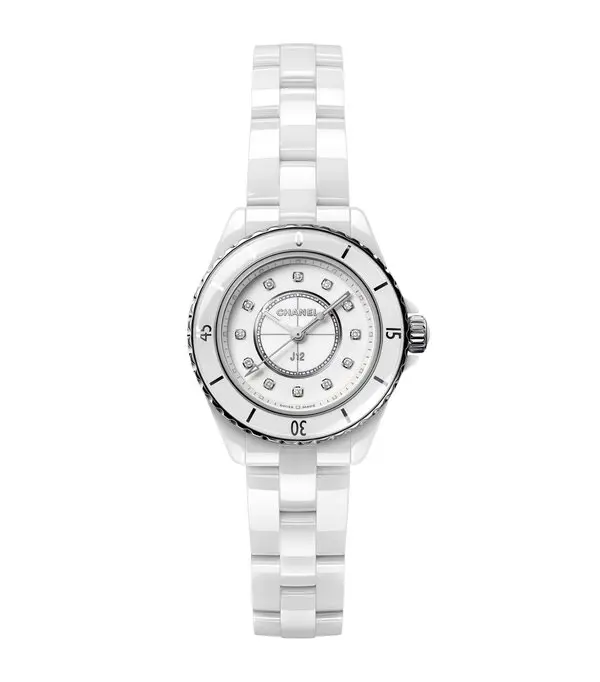 Chanel Ceramic, Steel And Diamond J12 Watch - White