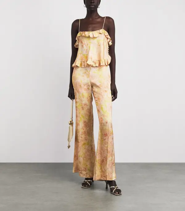 Sandro Satin Floral Wide-leg Trousers - Pink