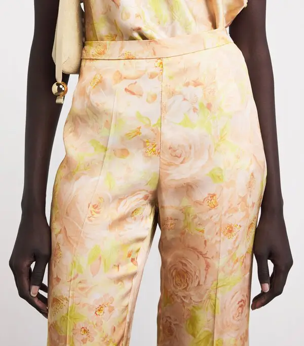Sandro Satin Floral Wide-leg Trousers - Pink