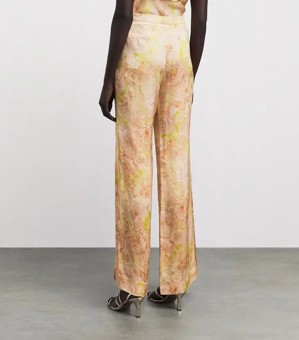 Sandro Satin Floral Wide-leg Trousers - Pink