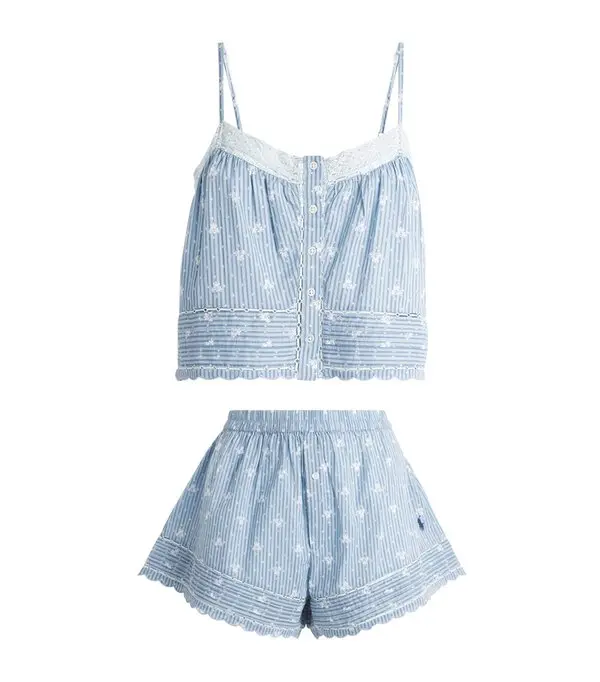Polo Ralph Lauren Cotton Floral Stripe Pyjama Set - Blue