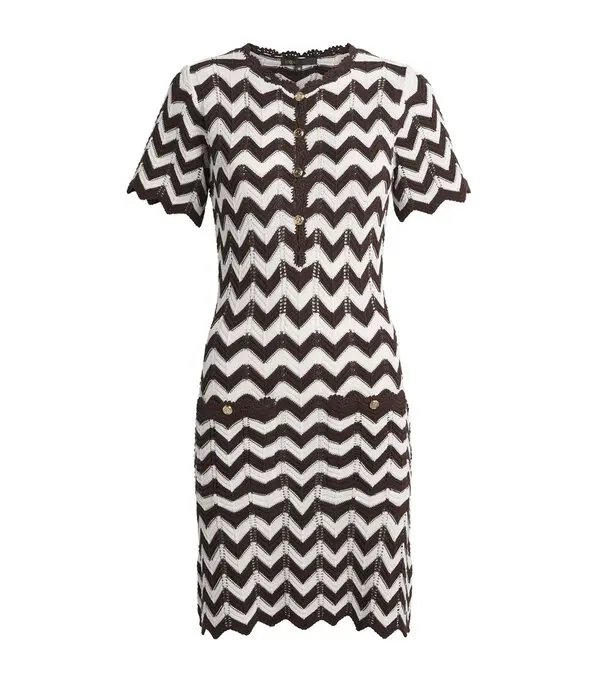 Maje Cotton Knitted Zigzag Mini Dress - Brown