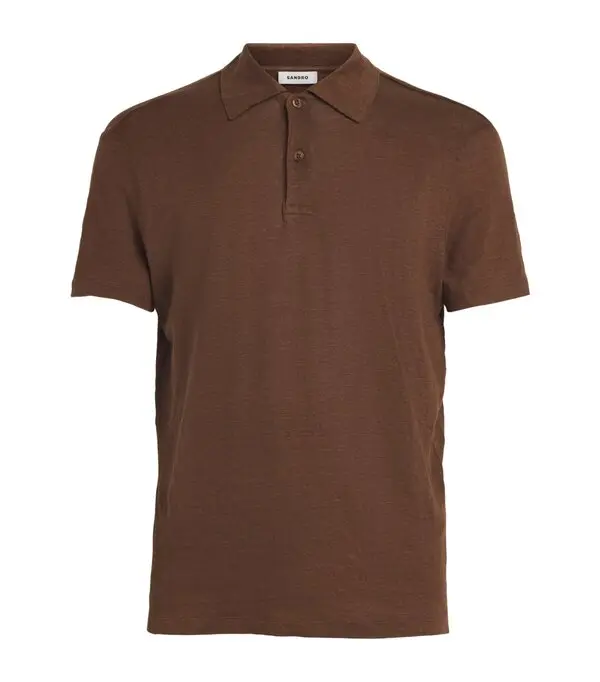 Sandro Linen Polo Shirt - Brown