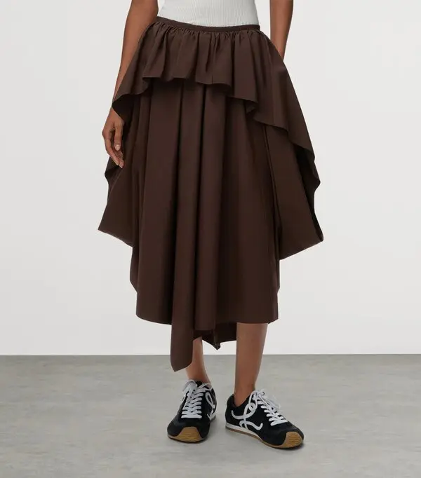 Loewe X Paula's Ibiza Cotton Draped Midi Skirt - Brown