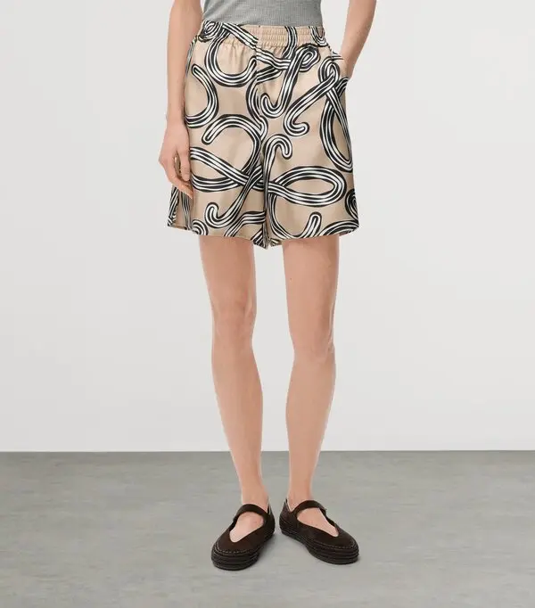 Loewe X Paula's Ibiza Silk Anagram Shorts - Beige