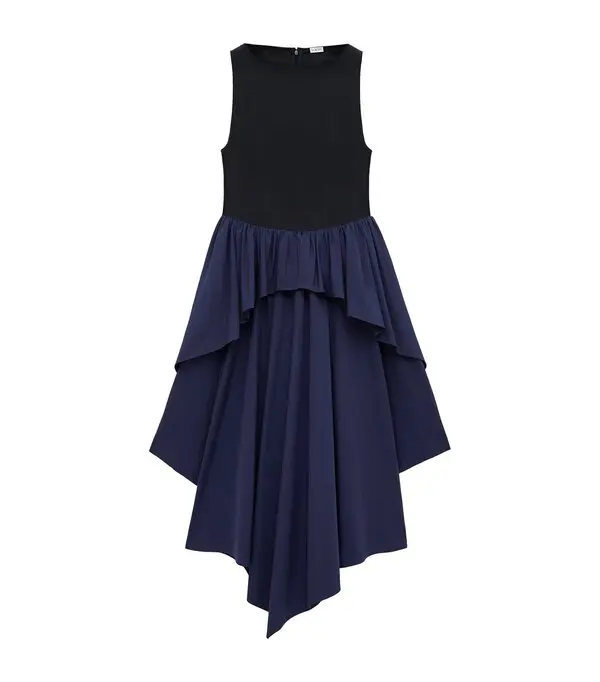 Loewe Cotton Asymmetric Midi Dress - Navy