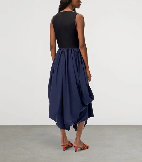 Loewe Cotton Asymmetric Midi Dress - Navy