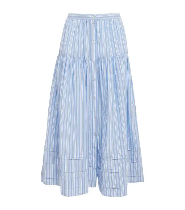 DÔEN Organic Cotton Stripe Marceline Maxi Skirt - Blue