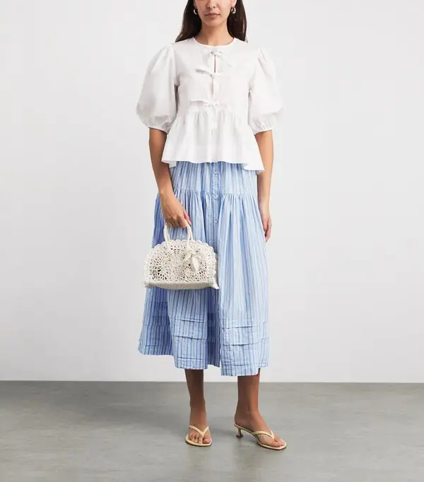 DÔEN Organic Cotton Stripe Marceline Maxi Skirt - Blue