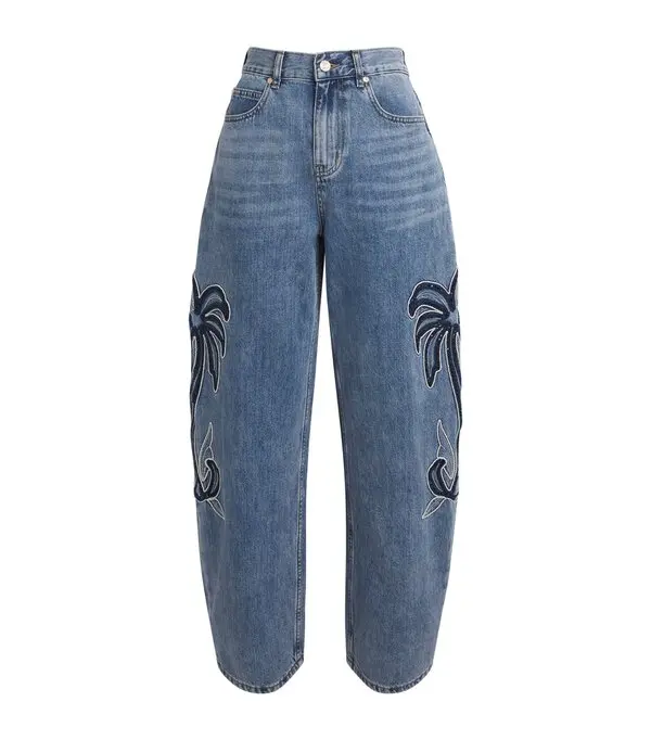 Sandro Embroidered Barrel Jeans - Blue