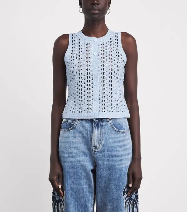 Sandro Openwork Crochet Sleeveless Cardigan - Blue