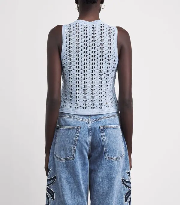 Sandro Openwork Crochet Sleeveless Cardigan - Blue