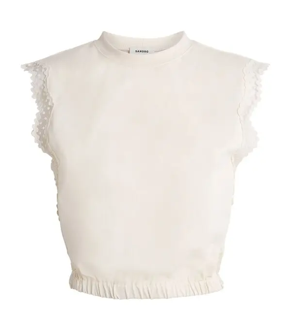 Sandro Cotton Lace Crop Top - Beige