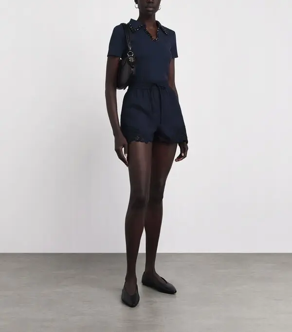 Sandro Stretch-cotton Embellished Polo Top