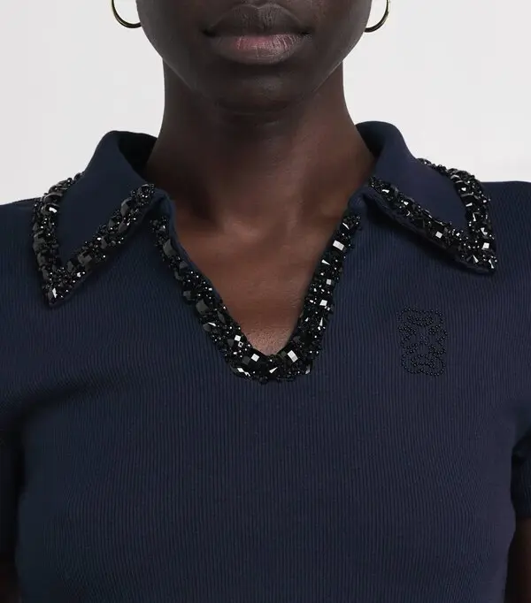 Sandro Stretch-cotton Embellished Polo Top